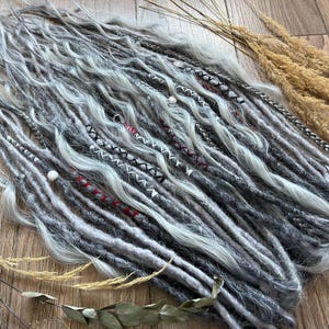 Gray Synthetic Dreadlock Extensions: Braided, Curly, Beaded Faux Locs ...