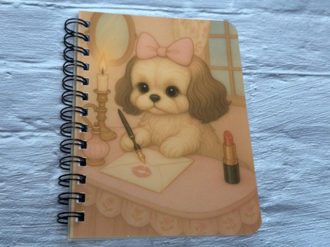 Kawaii Shih Tzu Notebook - Cute Pastel Pink Dog Journal - 5x7 Spiral ...
