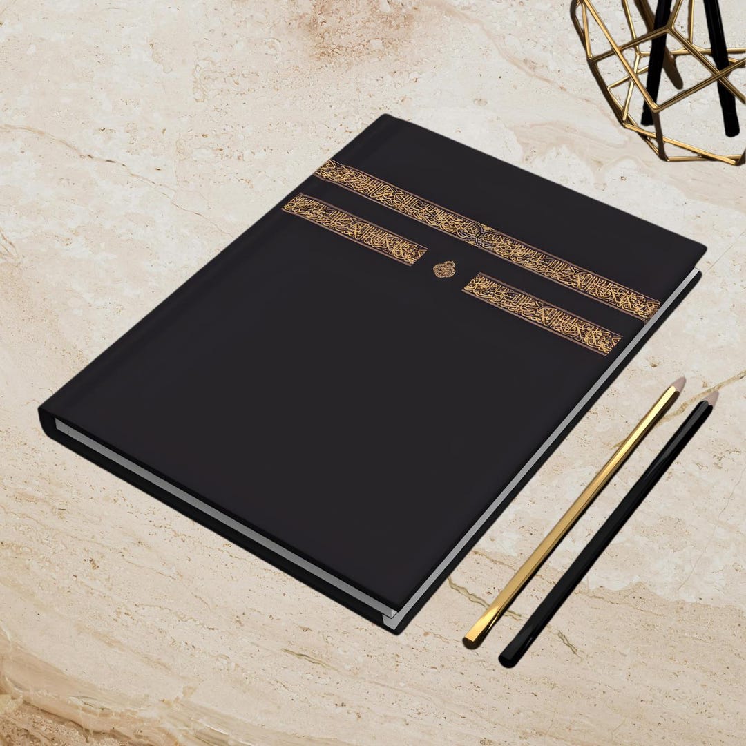 Kaaba Inspired Journal - Black Gold Islamic Notebook With Calligraphy ...