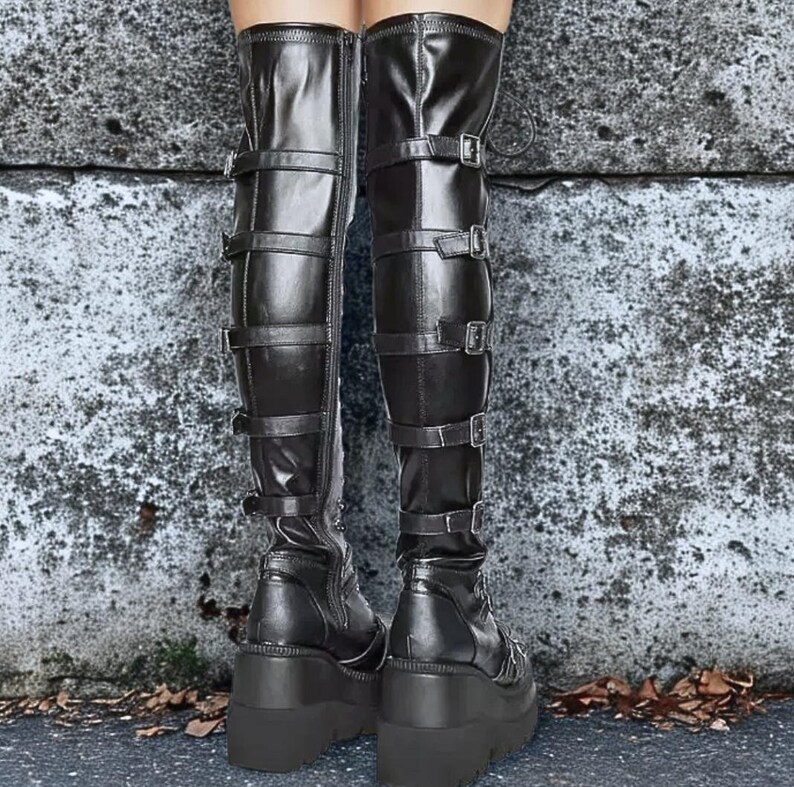 Gothic Platform Over-the-knee Boots – Rave High Heel Wedge Platform ...