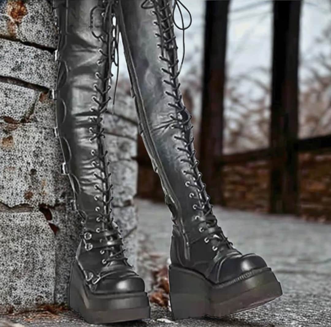 Gothic Platform Over-the-knee Boots – Rave High Heel Wedge Platform ...