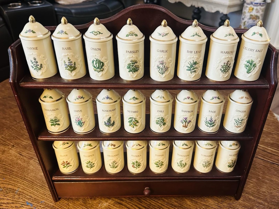 1992 Lenox *spice Garden” 24pc Spice Set Wood Display Shelf Stand ...