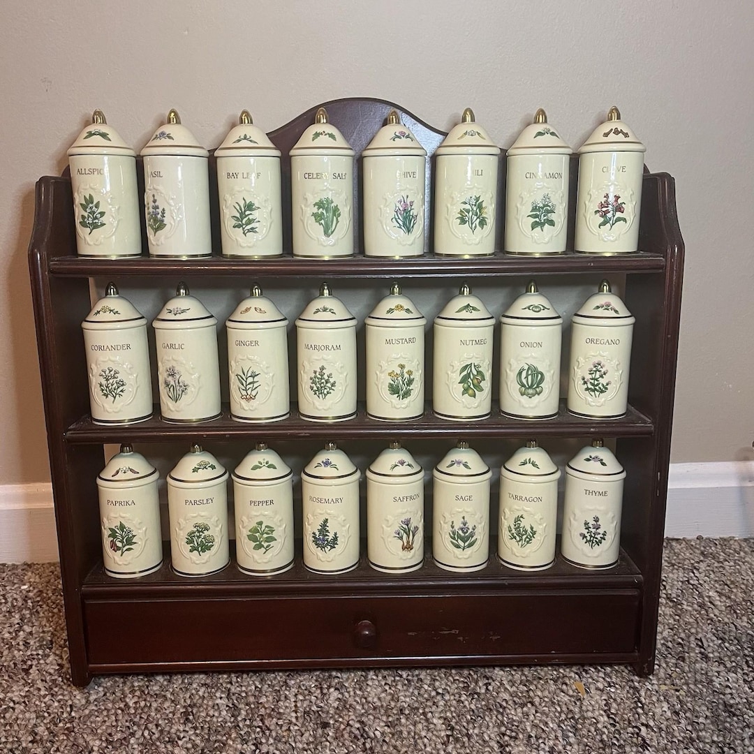 1992 Vintage COMPLETE Lenox Spice Garden Spice Jars Porcelain Set 24 ...