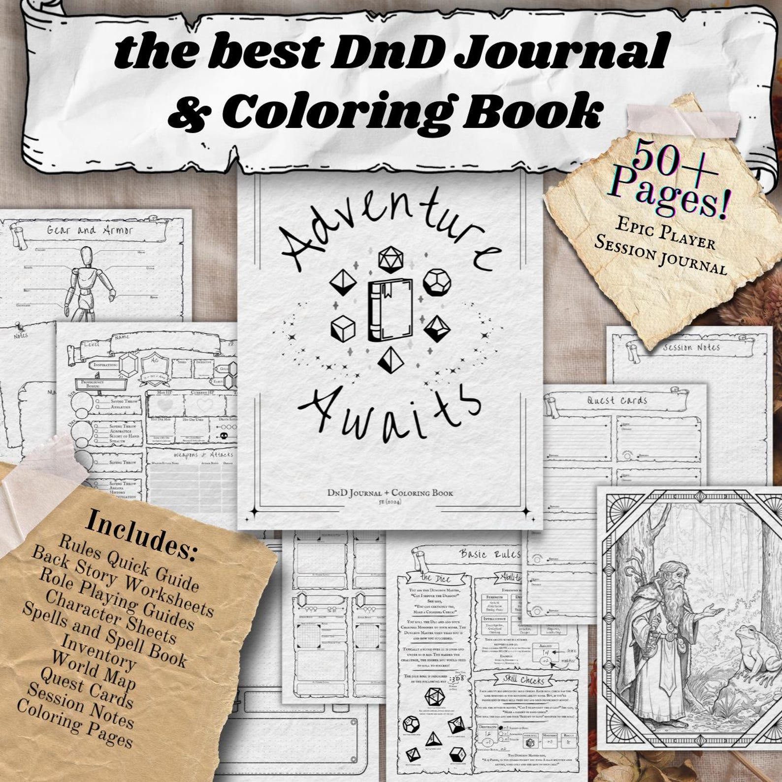 Printable Dnd Campaign Journal & Coloring Book, Dungeons and Dragons ...