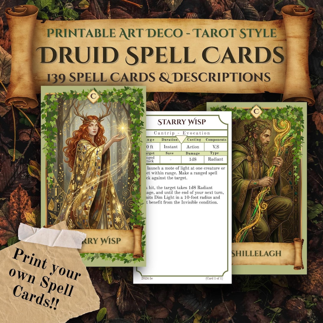 Printable Druid Dnd Spell Cards - Tarot Style From the 2024 5e Book ...