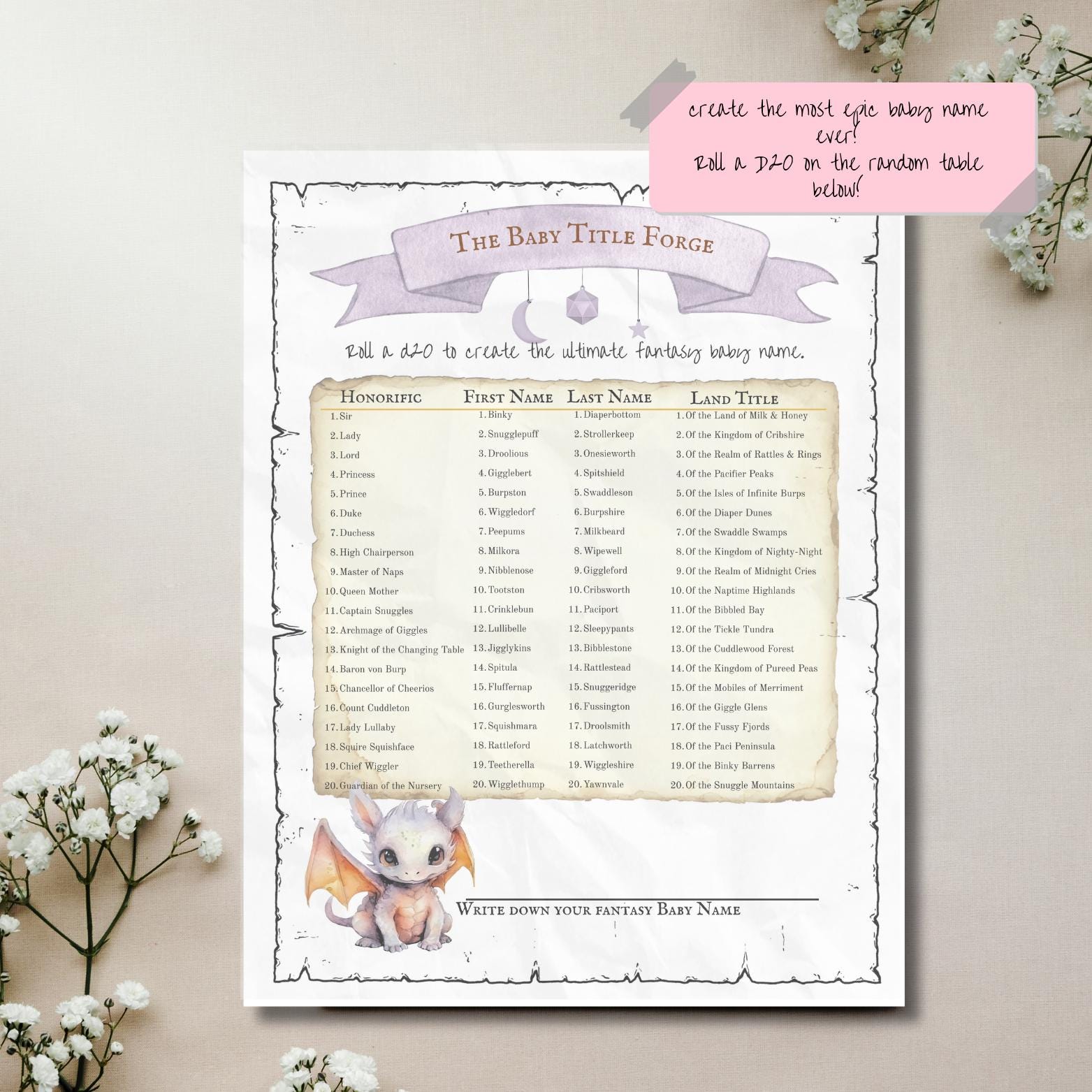 Printable Dnd Themed Baby Shower Games: Instant Download, Fantasy Games ...