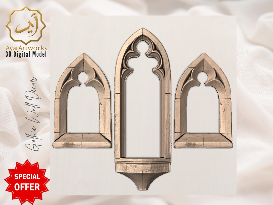 Gothic Wall Decor STL Set – Cathedral Window and Side Arches (3 Files ...