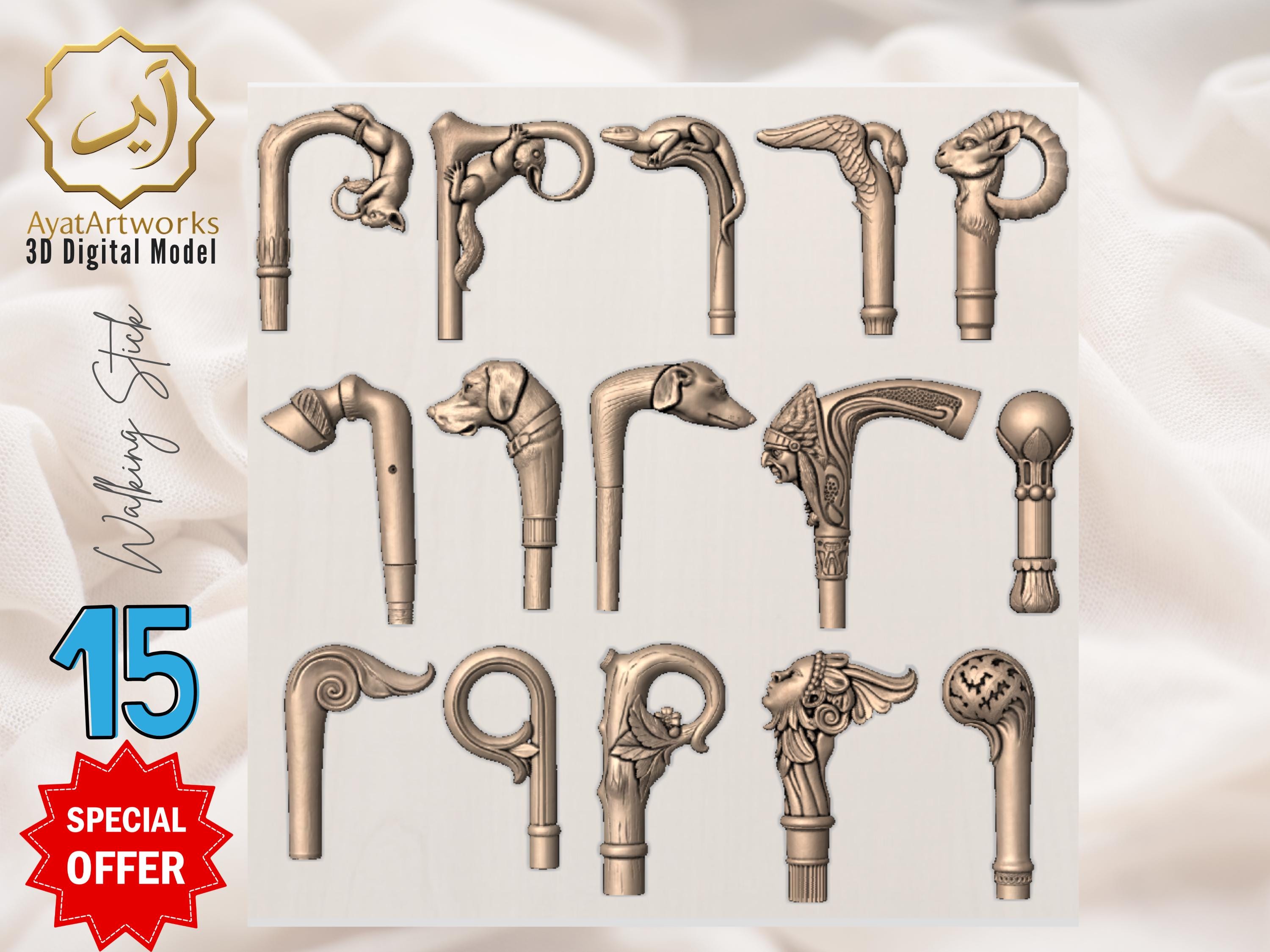 15 Walking Stick Handle STL Bundle | 3D Print Cane Handles | Instant ...