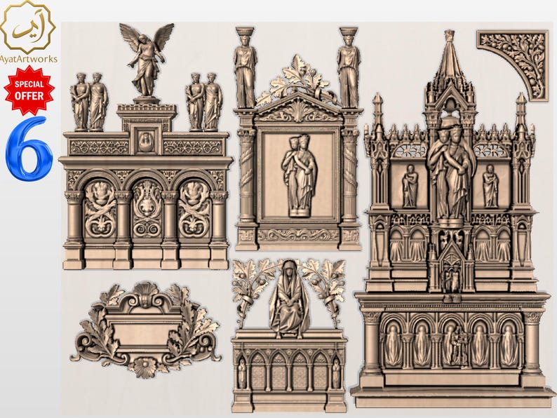 6 Roman Gothic Italian Ornate 3D Bundle | Cathedral Architecture ...