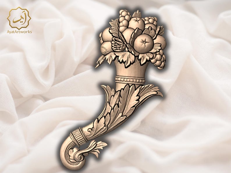 Cornucopia 3D Model – Roman Floral Ornament STL File for CNC, 3D ...