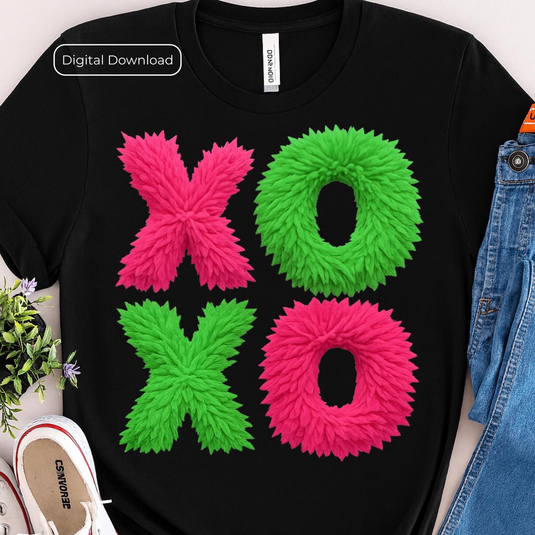 Valentine's Day XOXO PNG | Pink and Green Faux Yarn (digital Download ...