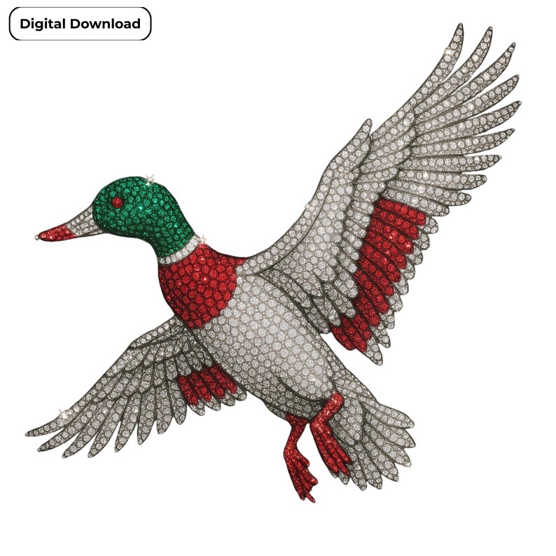 Faux Rhinestone Flying Mallard Duck PNG Christmas Colors (digital ...