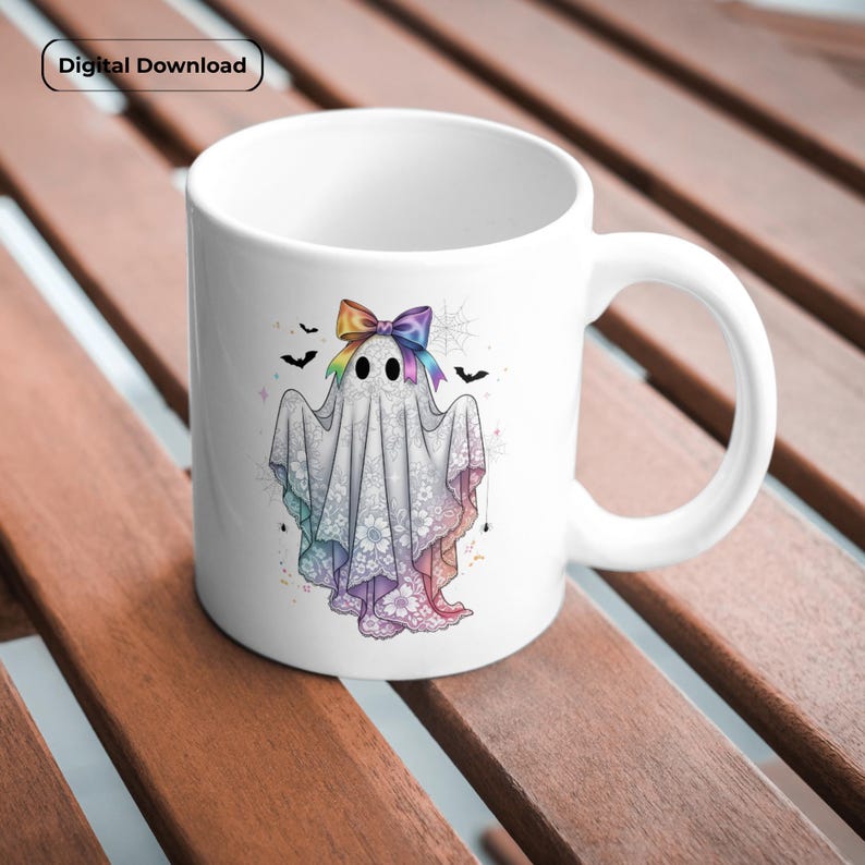 Rainbow Vintage Lace Spooky Ghost PNG: Colorful Halloween Clipart ...