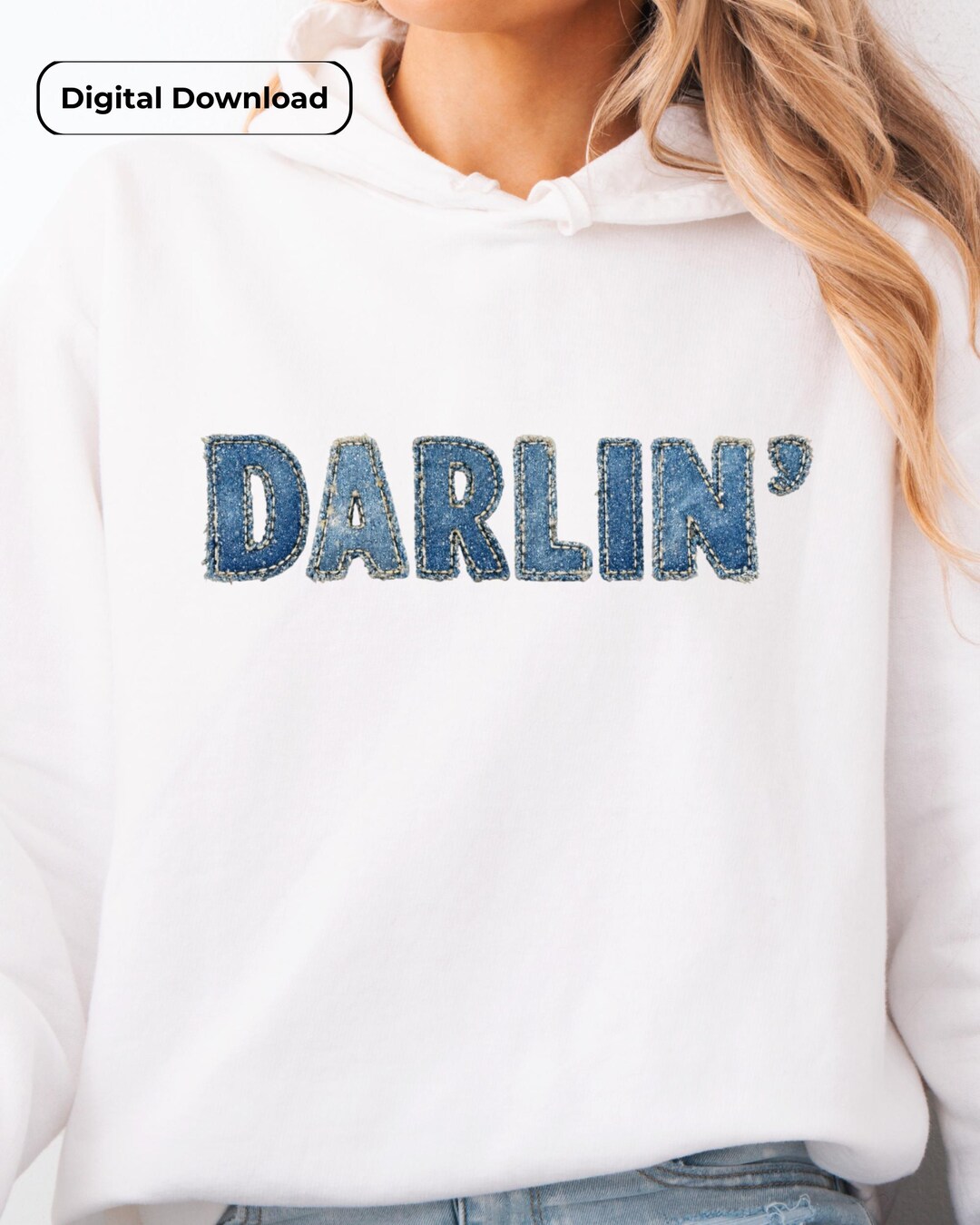 Denim Patch DARLIN’ Sublimation PNG Design for Western T-shirts ...