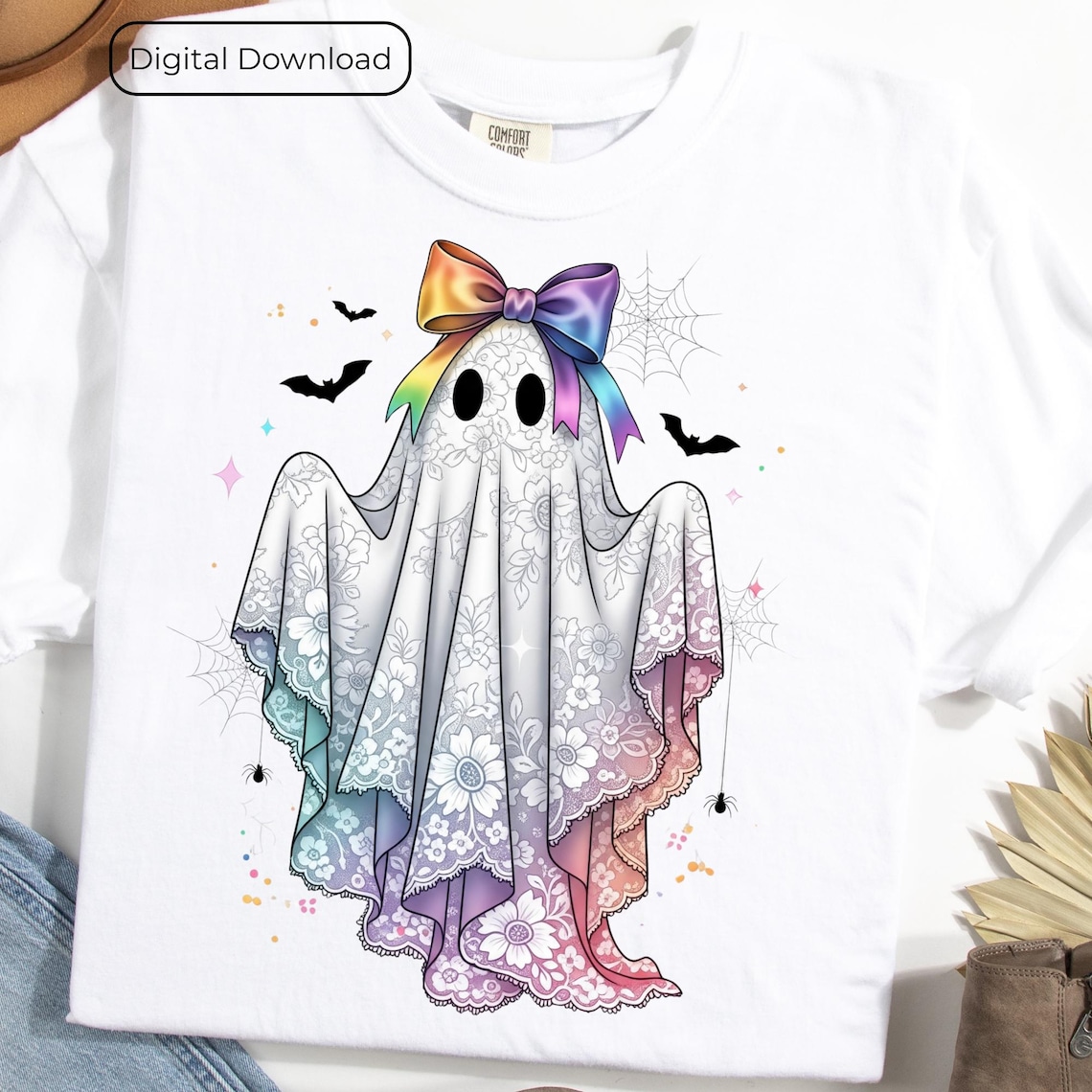 Rainbow Vintage Lace Spooky Ghost PNG: Colorful Halloween Clipart ...
