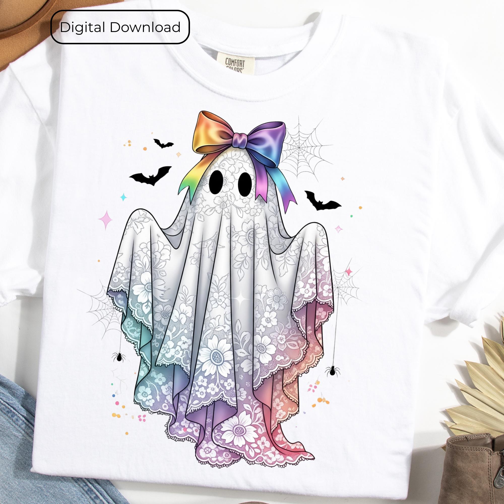 Rainbow Vintage Lace Spooky Ghost PNG: Colorful Halloween Clipart ...