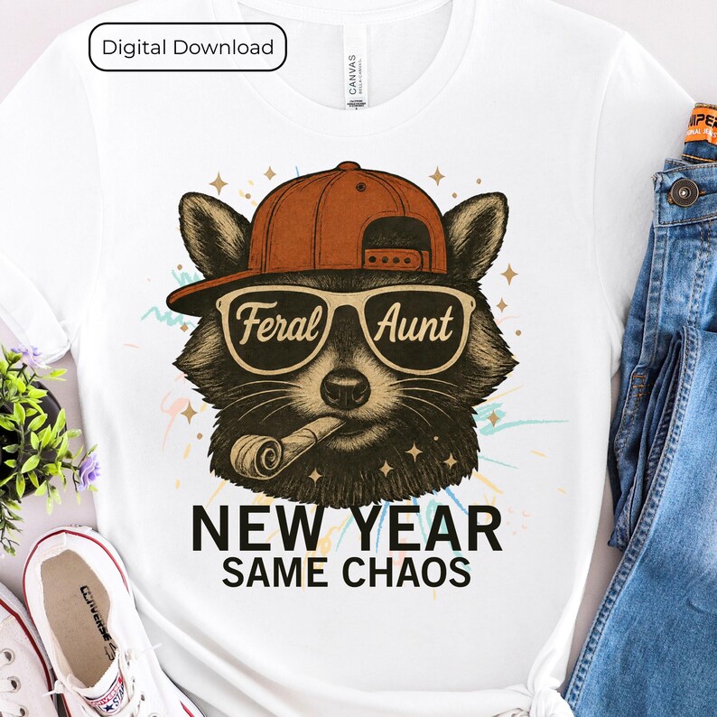Feral Aunt Raccoon PNG: 2026 | New Year Same Chaos | Digital Download ...