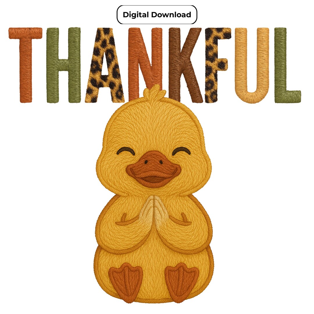 Embroidered Leopard Print Duck Thanksgiving PNG: Thankful (digital ...
