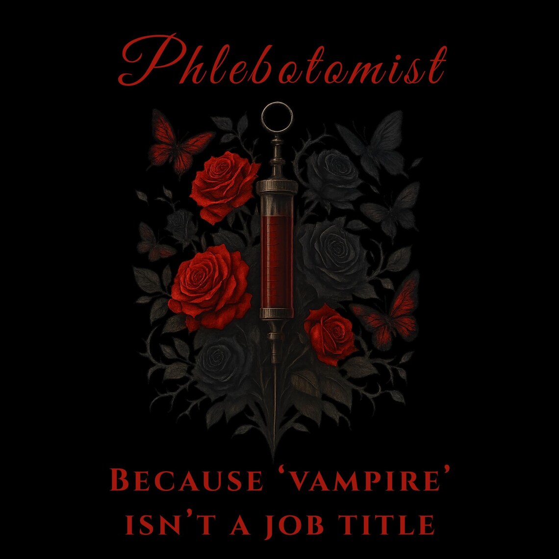 Gothic Phlebotomist PNG: Syringe With Roses & Butterflies (digital ...