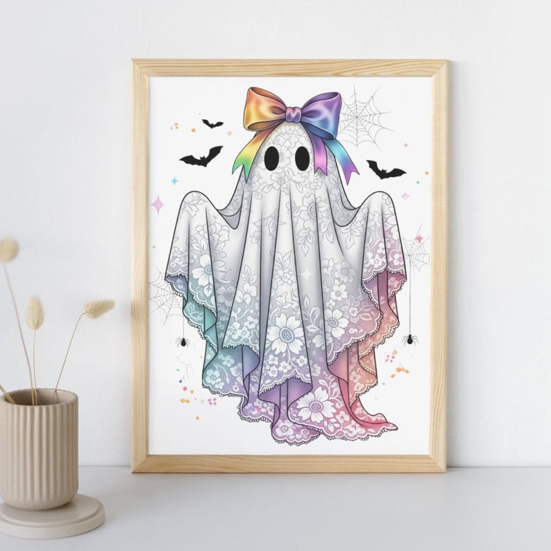 Rainbow Vintage Lace Spooky Ghost PNG: Colorful Halloween Clipart ...