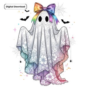 Rainbow Vintage Lace Spooky Ghost PNG: Colorful Halloween Clipart ...