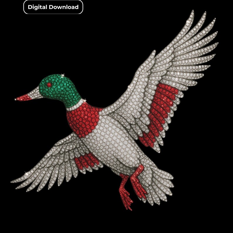 Faux Rhinestone Flying Mallard Duck PNG Christmas Colors (digital ...