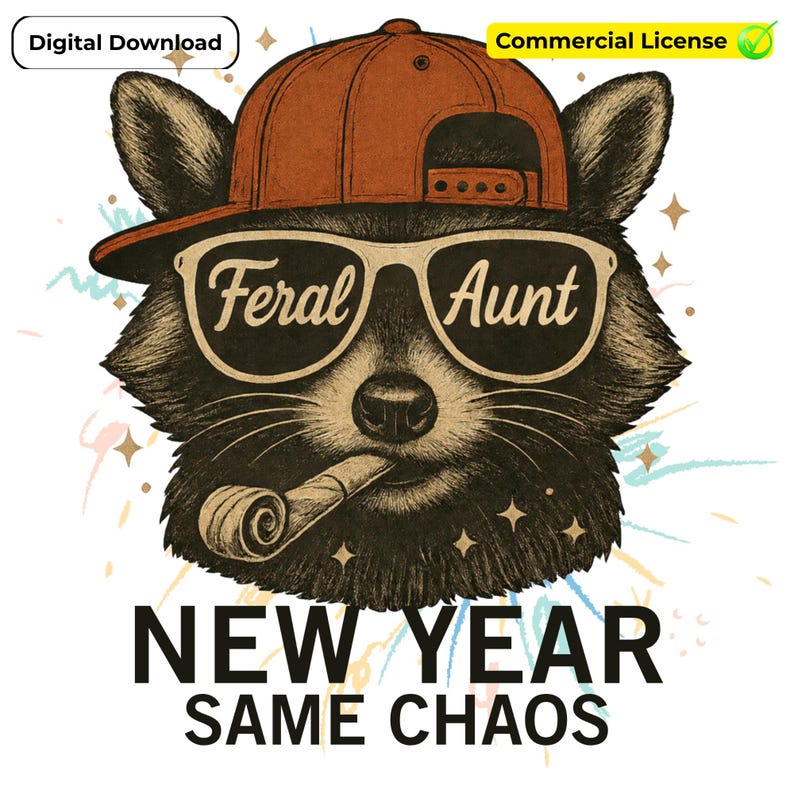 Feral Aunt Raccoon PNG: 2026 | New Year Same Chaos | Digital Download ...