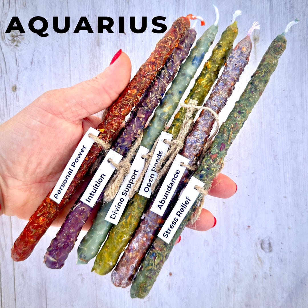 Aquarius Zodiac Beeswax Meditation Ritual Candle Set | Vision, Freedom ...