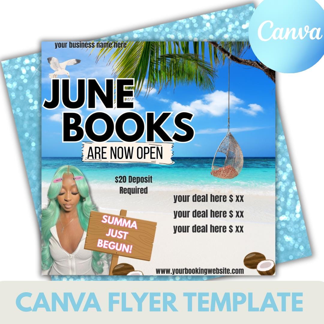 June Flyer Template, June Booking Template, June Summer Bookings ...