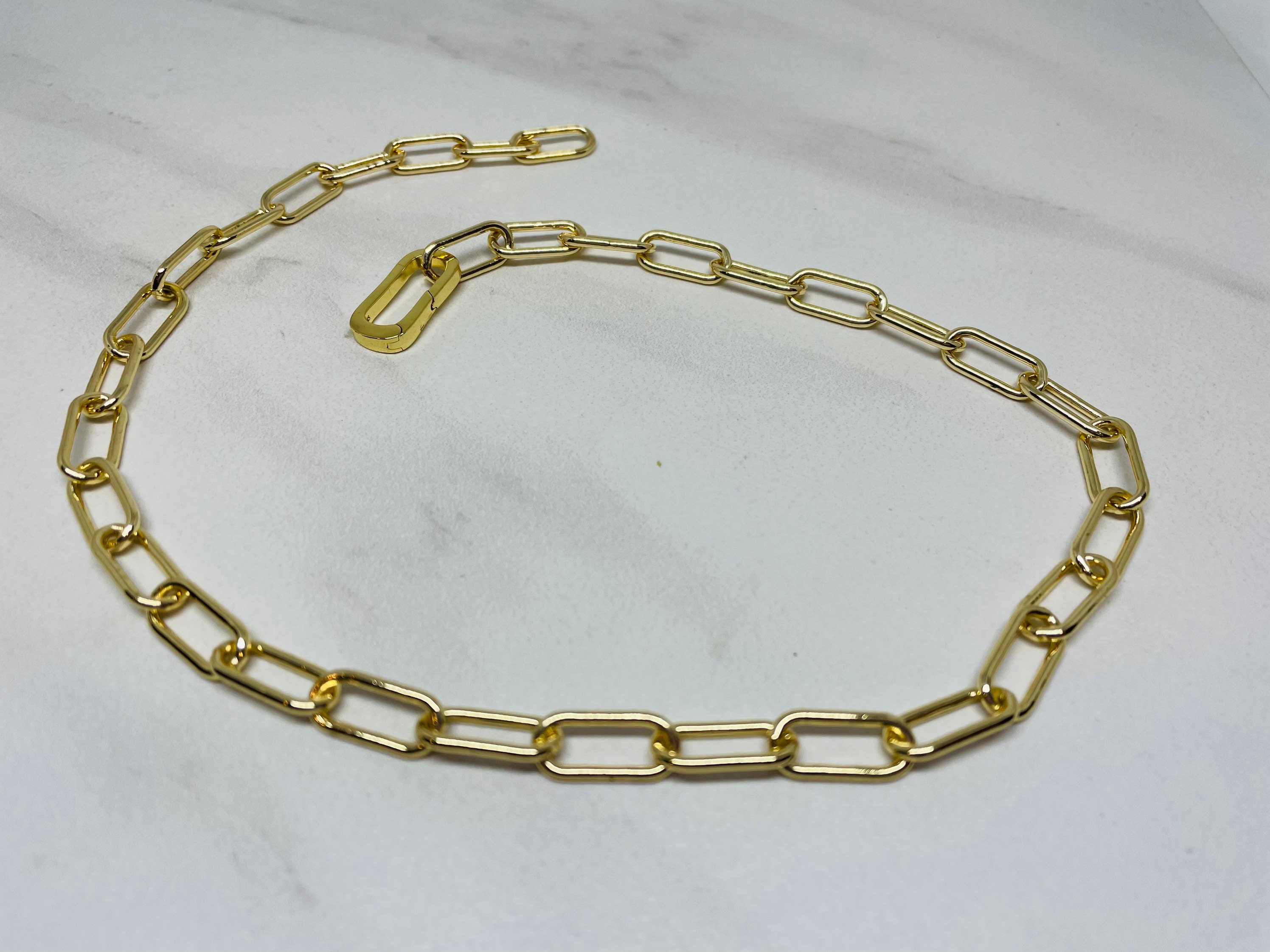 Gold Paperclip Link Chain Necklace * Closure Carabiner With Edgy Hinge ...