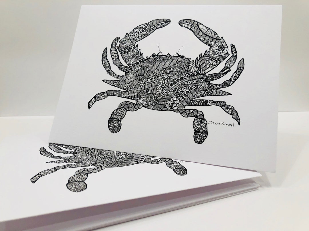 Crab Note Cards 5 Pack Virginia Blue Crab Shape Pen and Ink Original ...