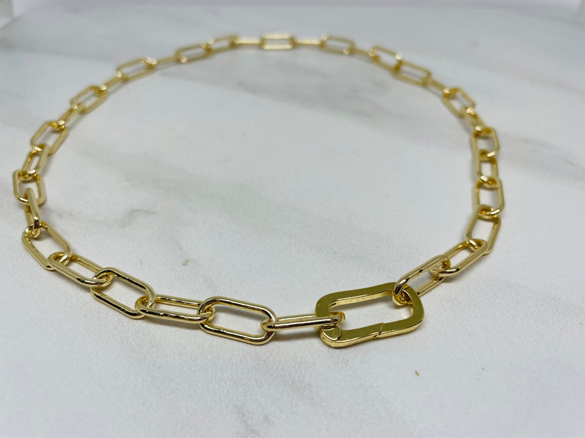 Gold Paperclip Link Chain Necklace Closure Carabiner With - Etsy