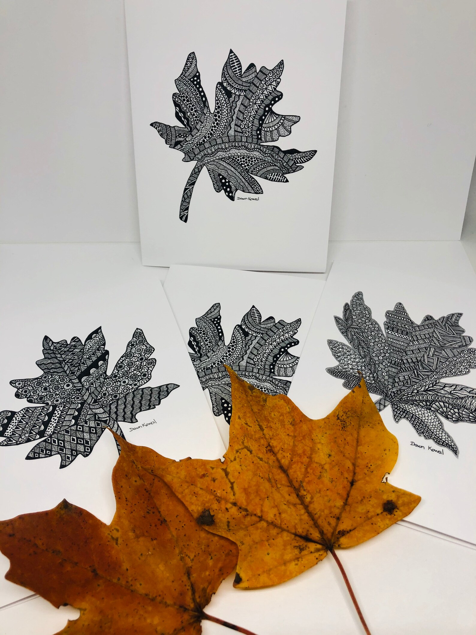 Maple Shape Leaf Notecards * 5 Cards * 3 Designs * Original Art Work ...