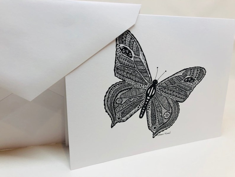 Butterfly Note Cards Black and White Pen and Ink - Etsy