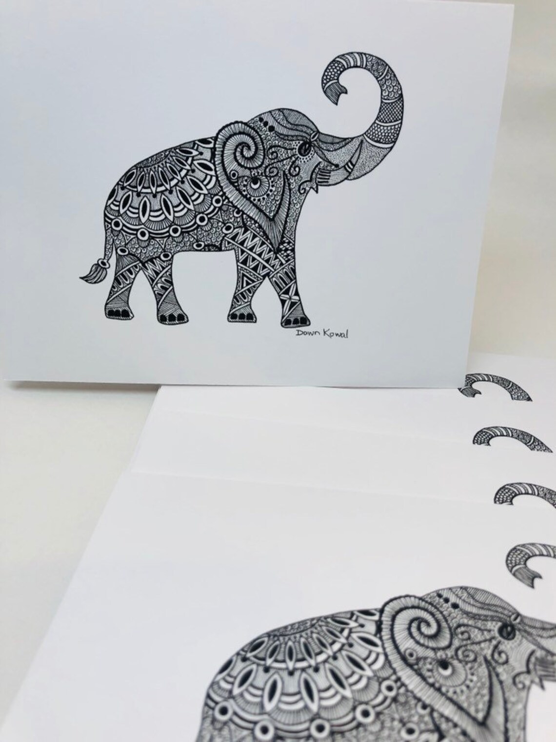 ELEPHANT Note Cards Trunk up Good Luck Original Art by Dawn Kowal ...