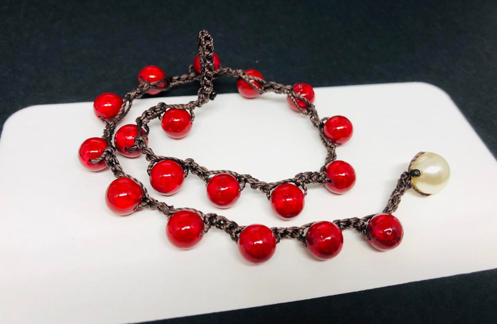 Anklet Red Riverstone Beads With a Swarovski Glass Crystal Bead Closure ...