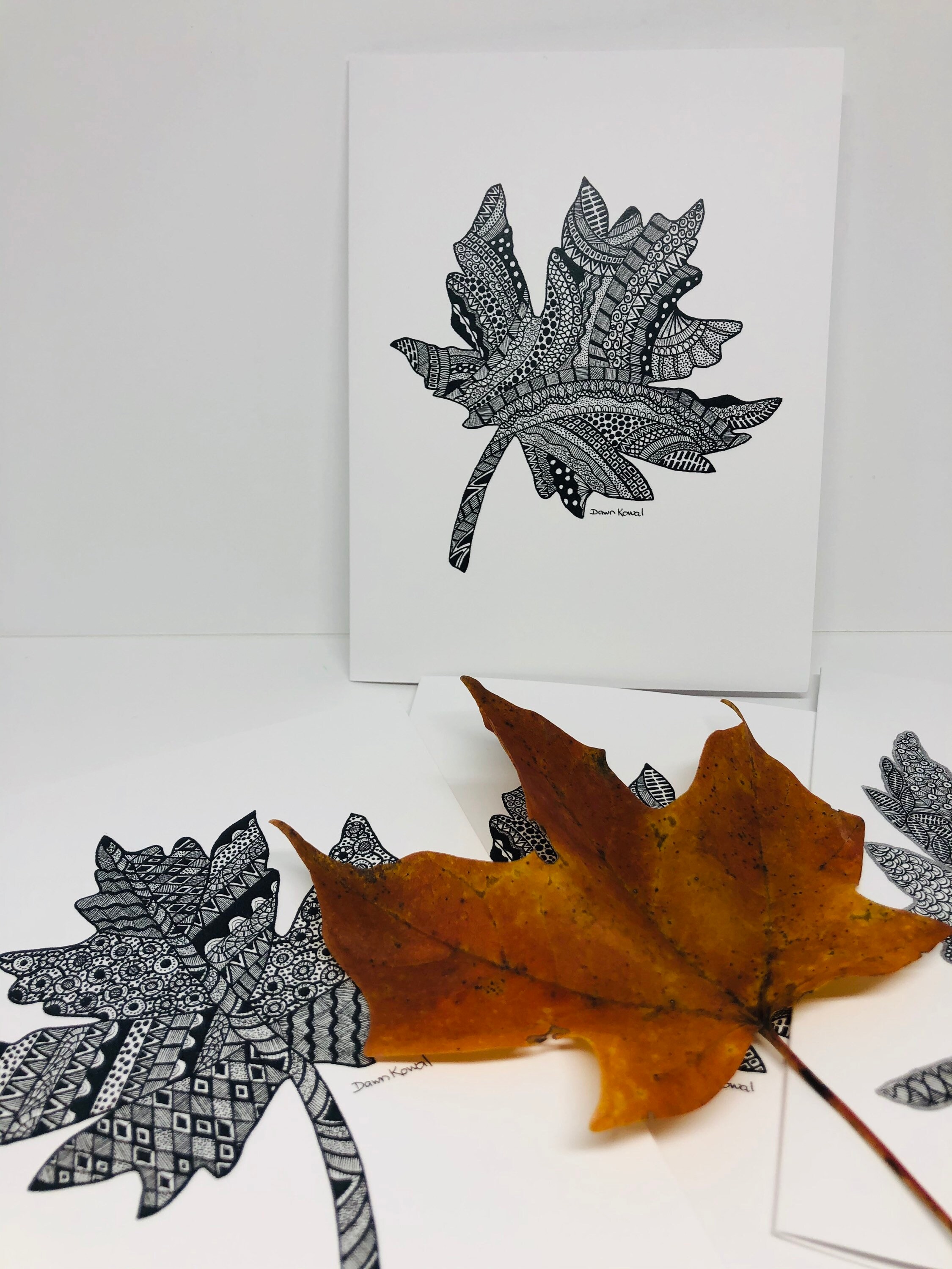 Maple Shape Leaf Notecards * 5 Cards * 3 Designs * Original Art Work ...