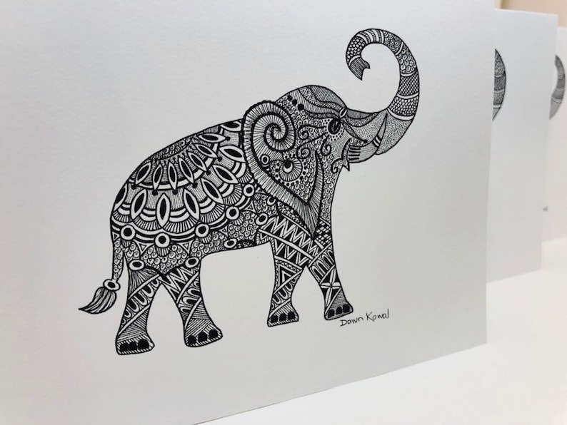 ELEPHANT Note Cards Trunk up Good Luck Original Art by Dawn Kowal ...