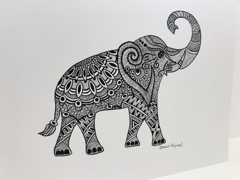 ELEPHANT Note Cards Trunk up Good Luck Original Art by Dawn Kowal ...