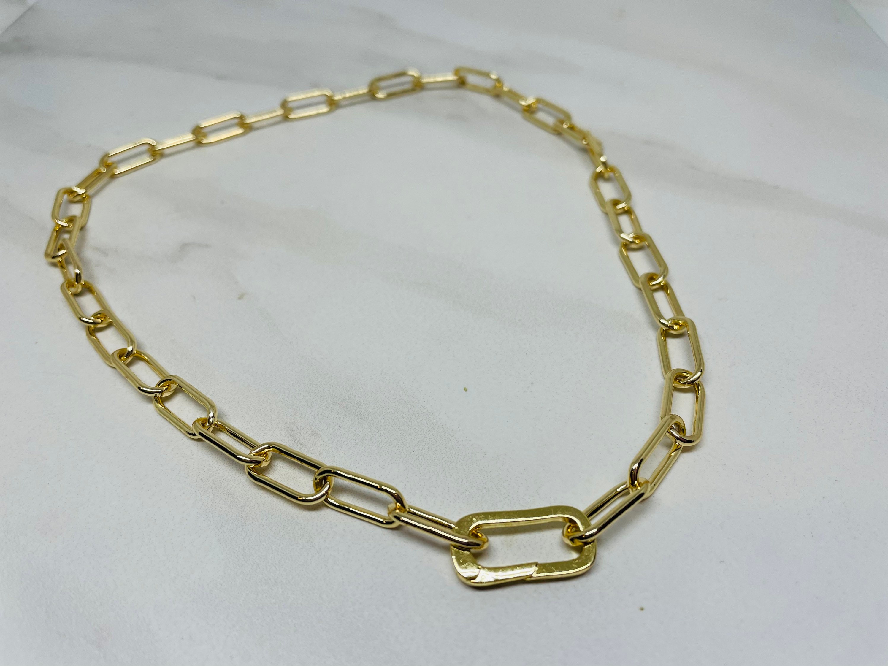 Gold Paperclip Link Chain Necklace * Closure Carabiner With Edgy Hinge ...