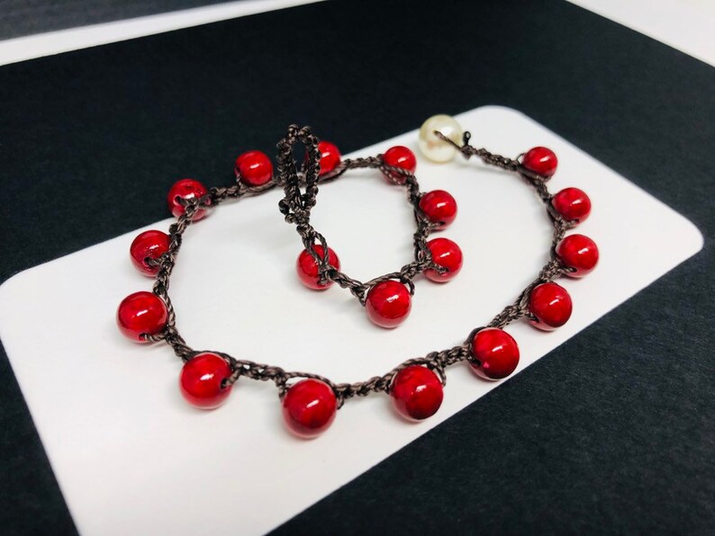 Anklet Red Riverstone Beads With a Swarovski Glass Crystal Bead Closure ...