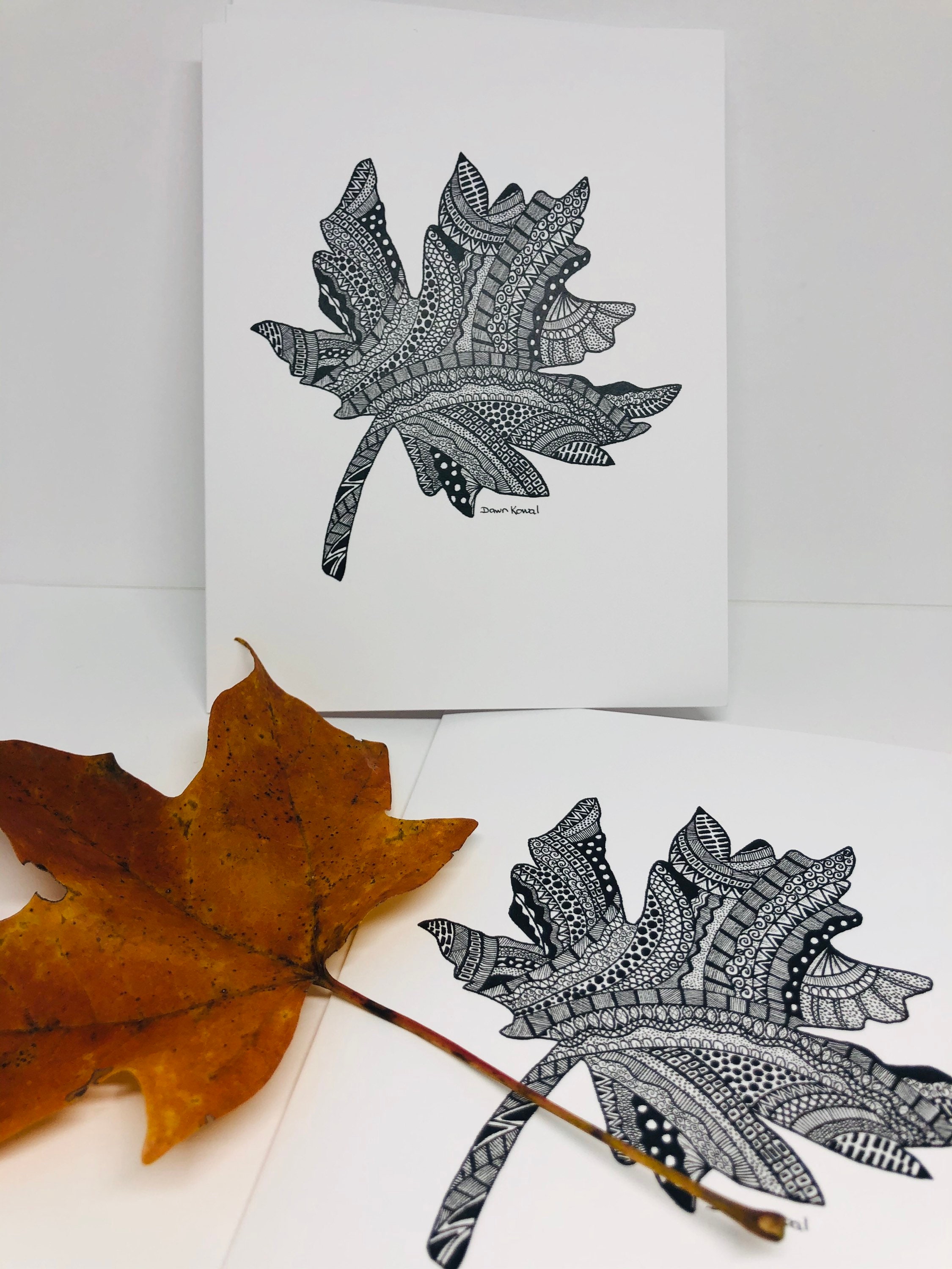 Maple Shape Leaf Notecards * 5 Cards * 3 Designs * Original Art Work ...