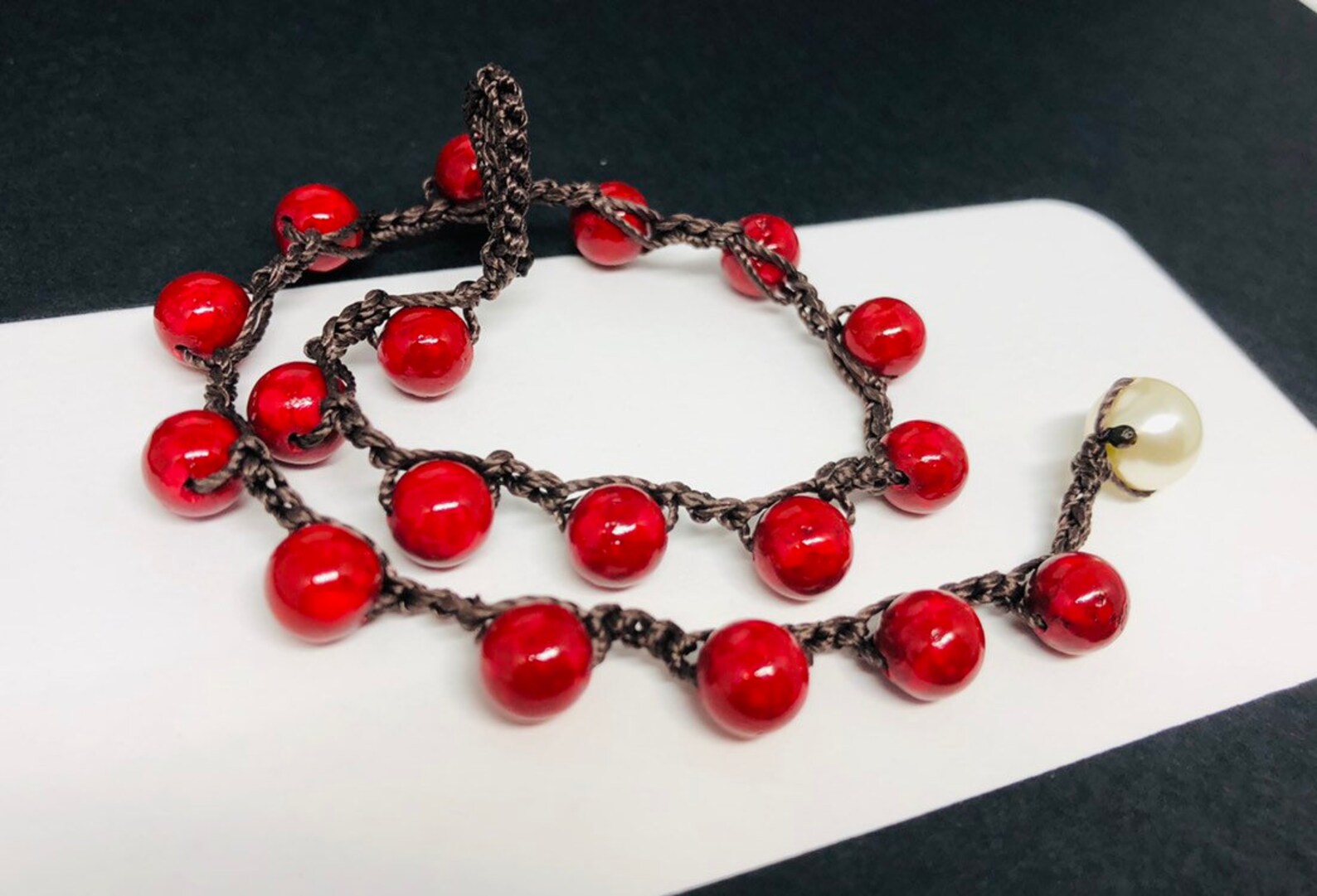 Anklet Red Riverstone Beads With a Swarovski Glass Crystal Bead Closure ...