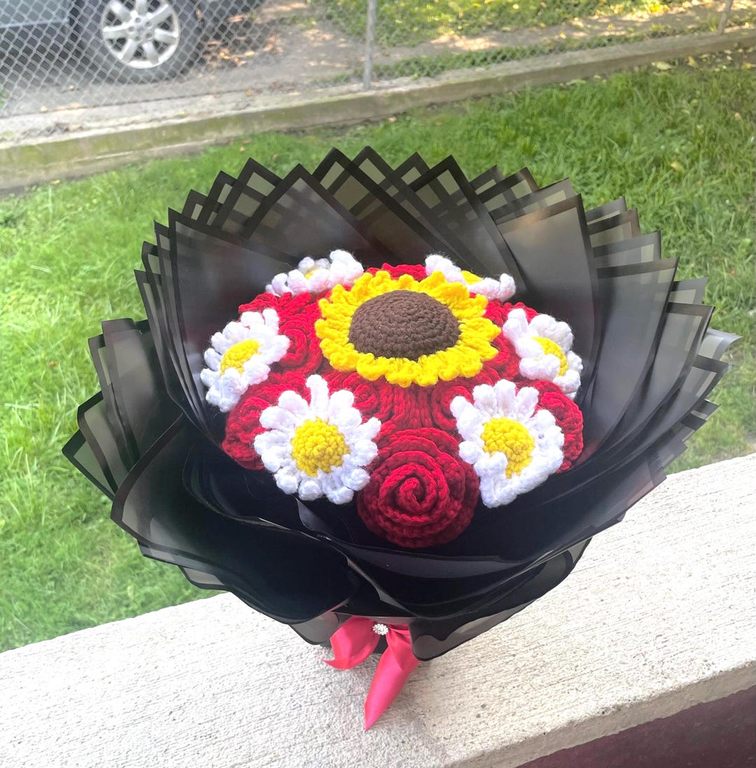 Sunflower Bouquet, Red Rose Bouquet, Daisy Bouquet, Crochet Ramo ...