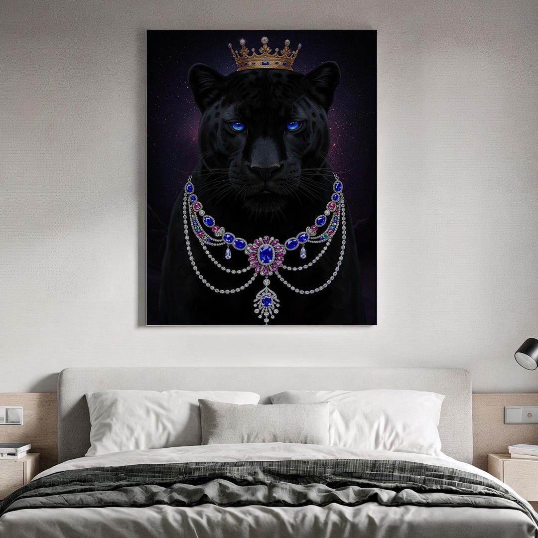 Jeweled Black Panther Portrait Canvas Art,panther Decor,vibrant Black ...