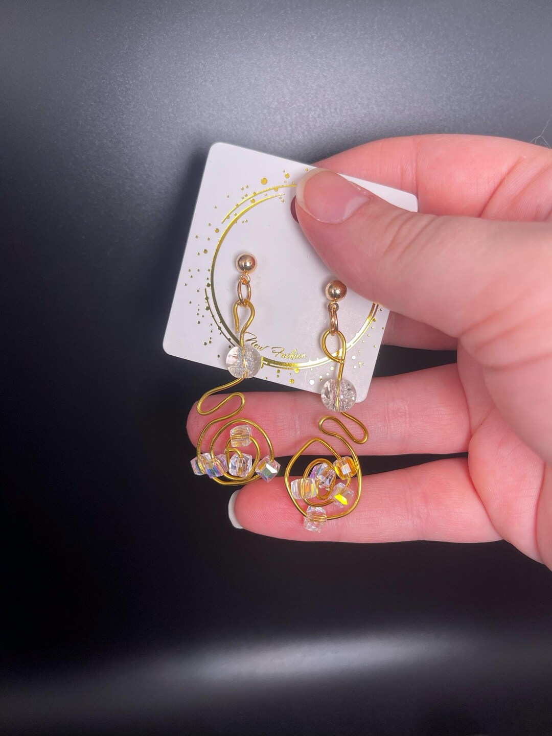 Wirework Earrings, Gold Crystal Accent - Etsy