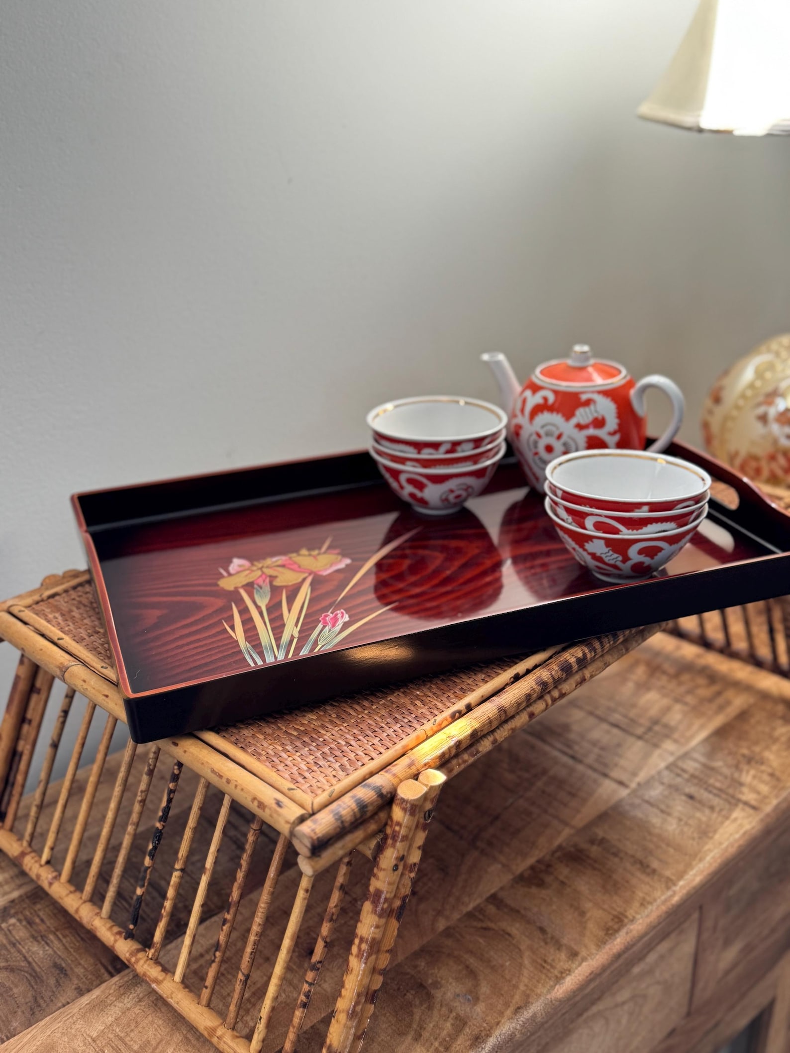 Vintage Japanese Lacquer Tray: Iris Design Aizu Style Mid-century ...