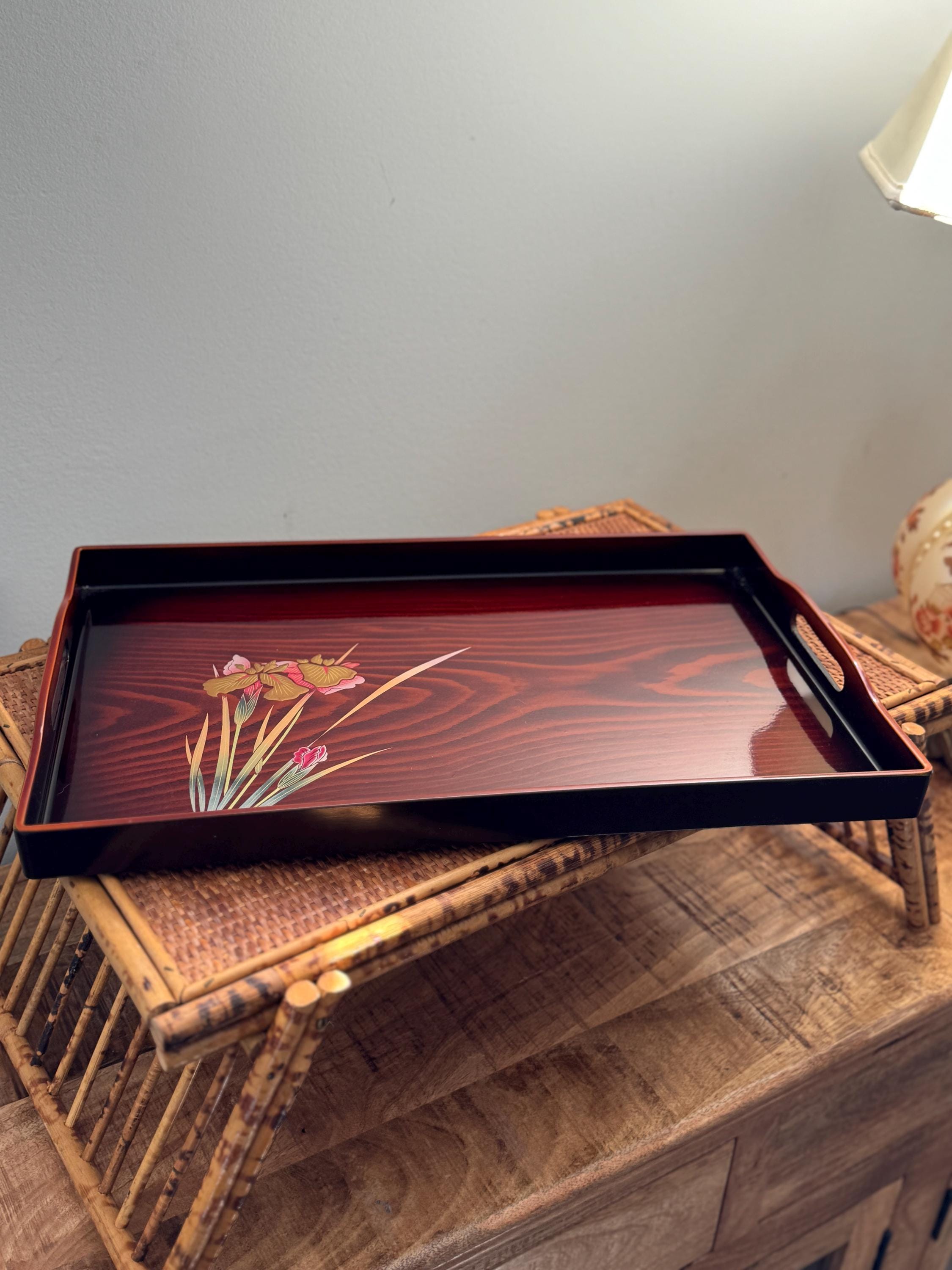 Vintage Japanese Lacquer Tray: Iris Design Aizu Style Mid-century ...