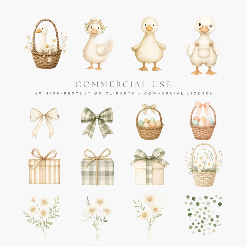 Spring Clipart Bundle, Summer Cottagecore Clipart Set, Goose Animals ...
