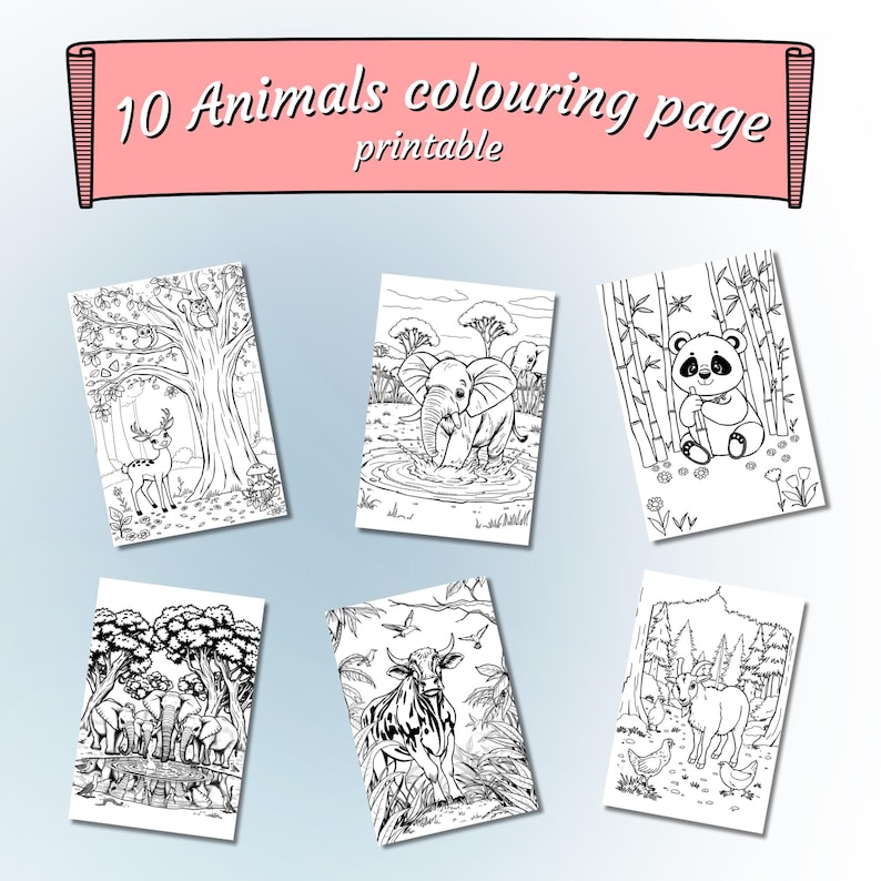 10 Cute Animal Coloring Pages, Zoo, Farm, Forest, Sea Creatures ...